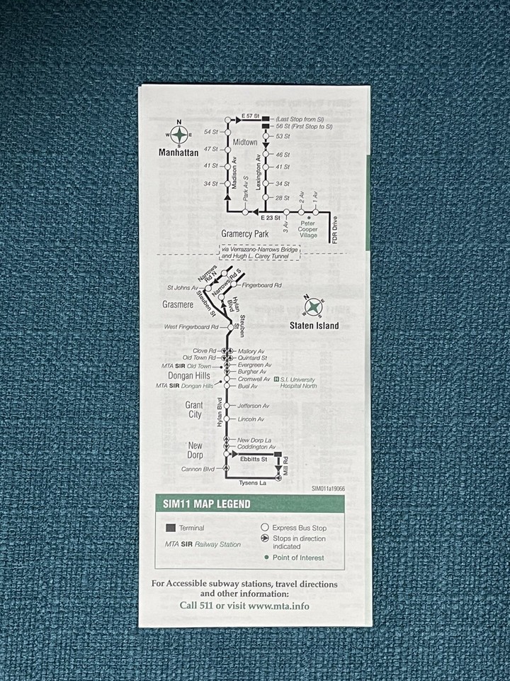 New York City MTA NYC Transit Staten Island Express Bus Timetable SIM11 ...