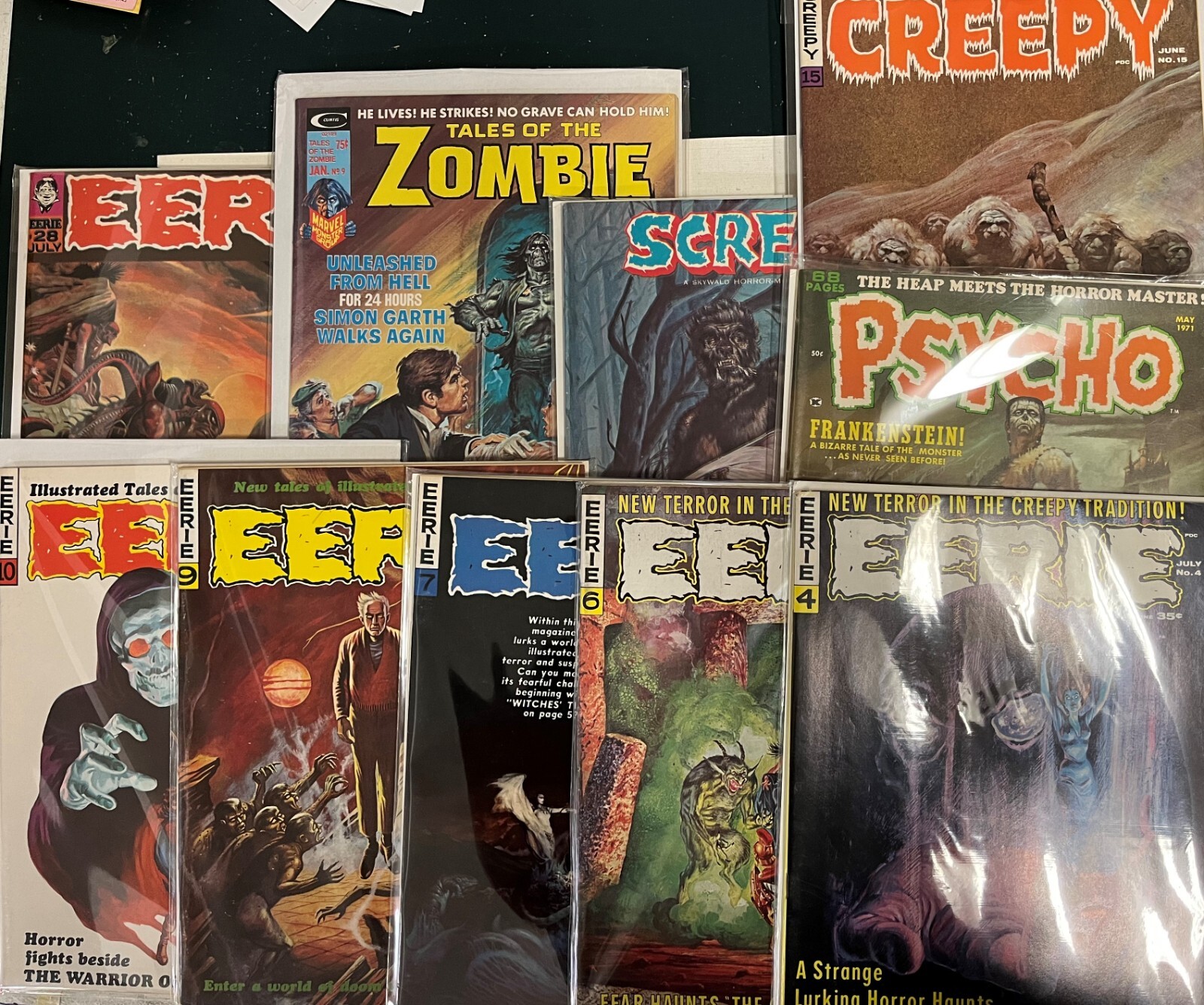 Horror Magazine lot: Eerie, Creepy, Pscho, Scream + Frazetta, Boris art ...