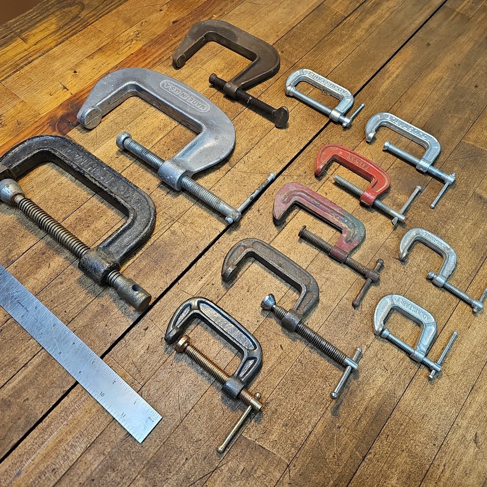 C-CLAMPS & BAR Sets HEAVY DUTY MACHINIST Woodworking Vintage Tools LOT ...