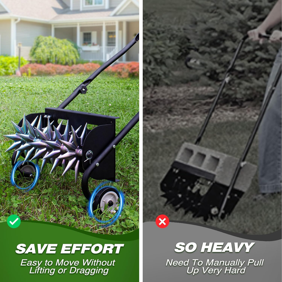18-Inch Push Spike Aerator, Heavy Duty Rolling Lawn Aerator, Rotary ...