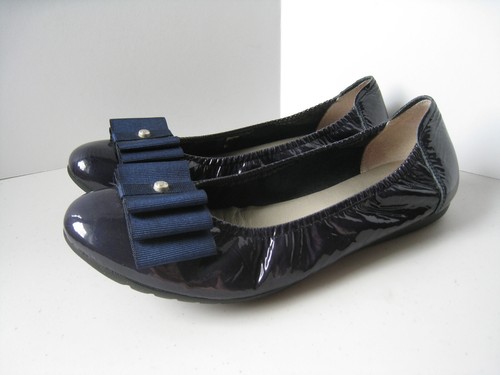 Sabrinas Ballet Flats Shoes Sz 8 Navy Blue Patent Leather Bow Ribbon ...
