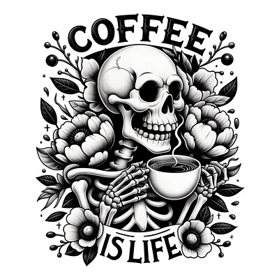 3” Skeleton Coffee Sticker Coffee Is Life Caffeine Skull Goth Morning ...