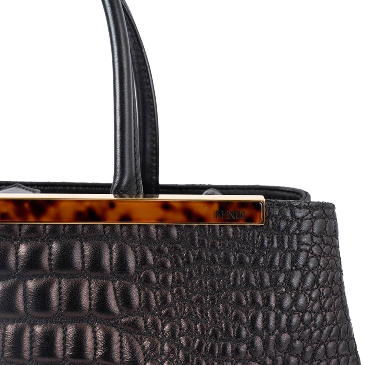 68899 auth FENDI metallic black FAUX CROC leather MEDIUM 68899 auth FENDI metallic black FAUX CROC leather MEDIUM