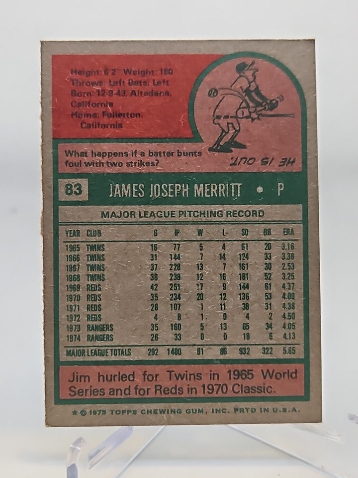 1975 Topps #83 Jim Merritt Vintage Texas Rangers Baseball Card | eBay
