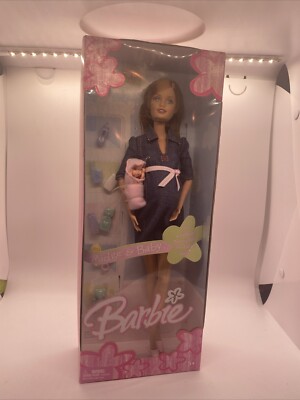 New In Box Rare Pregnant Midge & Baby Barbie Doll Happy Family Denim ...
