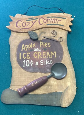 Vintage Cozy Corner Wall Decor Sign Apple Pies & Ice Cream 10c a Slice ...