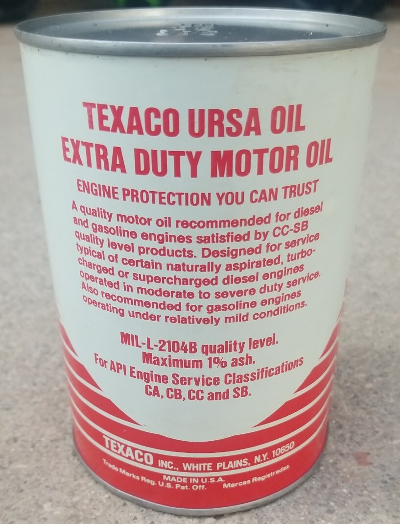 Texaco URSA Motor Oil Quart Can Full/ NOS Antique Vintage Oil Can NY ...