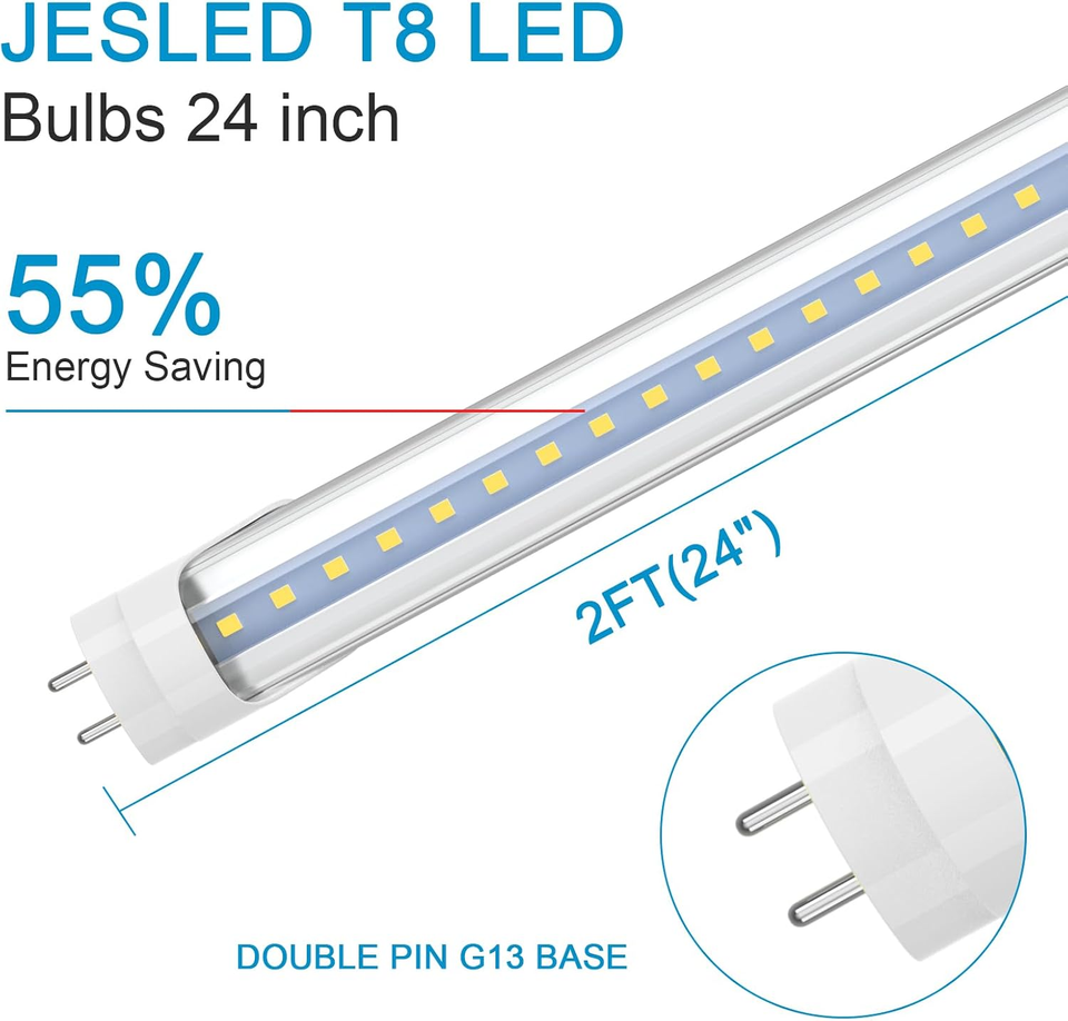 2FT T8 LED Tube Light, 10W(24W Equiv.), 5000K Daylight, 1120LM, 24 Inch Type A+B | eBay