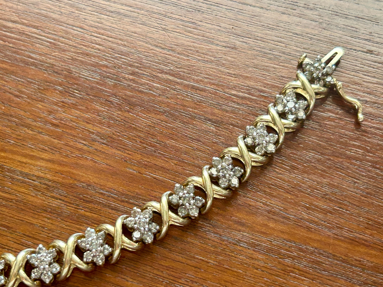 HEAVY 14k Yellow Gold X Design 3.5ctw Diamond Tennis Bracelet Signed ...