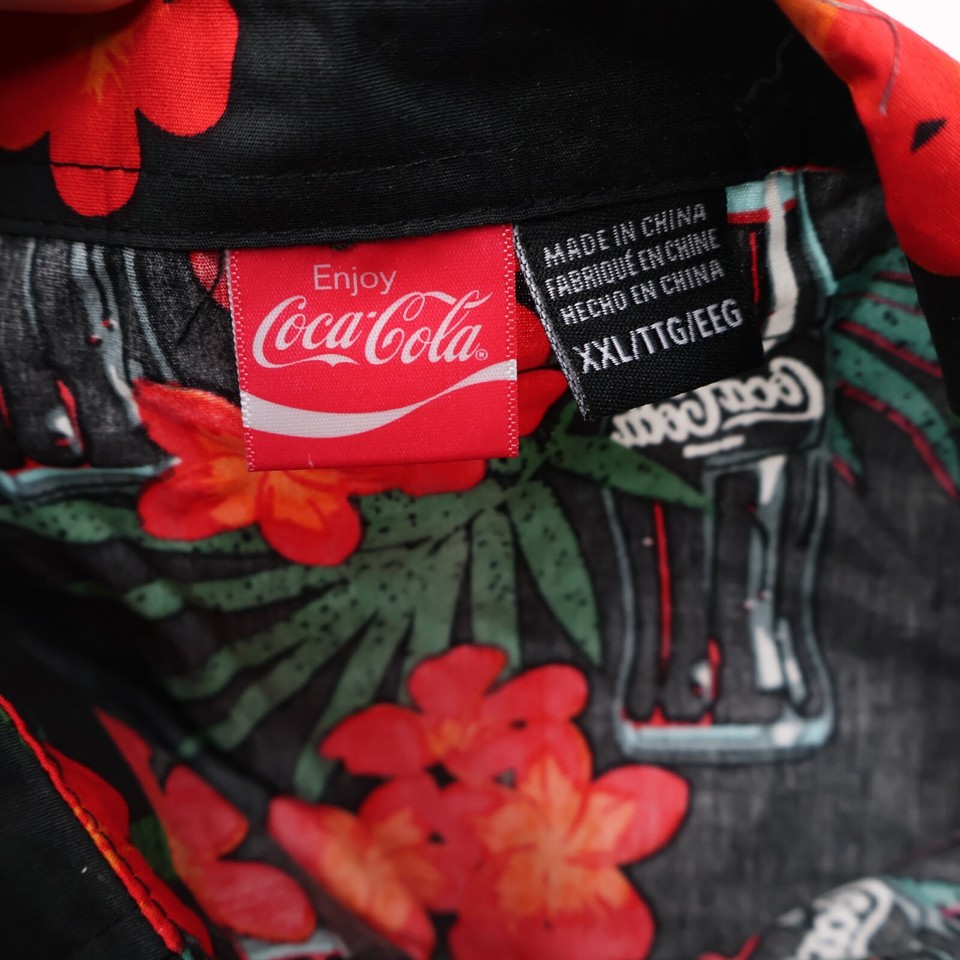 Coca Cola Branded Hawaiian Aloha Button Shirt Coke Bottle All Over ...