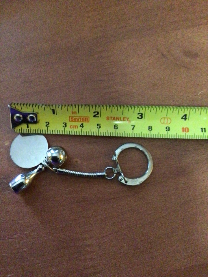 Vintage KEY RING CHAIN SOLID BOWLING PIN & BALL STAINLESS STEEL SILVER ...