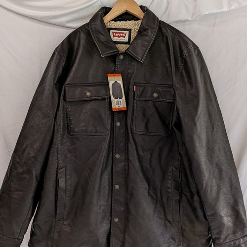 Levi's Men's Faux Leather Sherpa Lined Jacket XXL Dark Brown $160 NWT ...