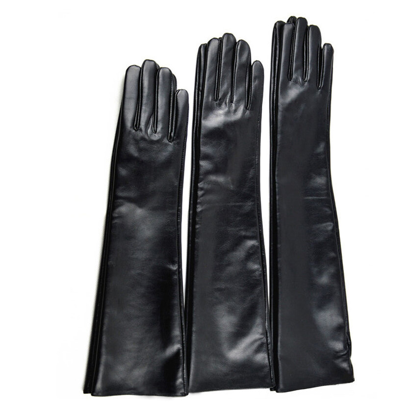 Custom made 30cm to 80cm long plain style evening real leather gloves ...