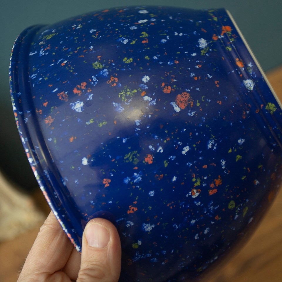 Rachael Ray Garbage Bowl Blue Confetti Speckled Melamine Mixing Bowl | eBay