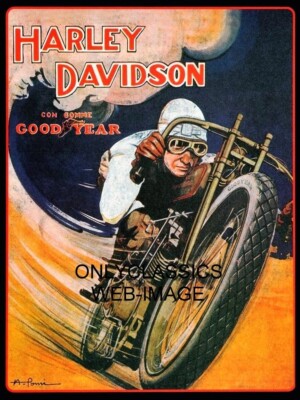 VINTAGE BOARDTRACK RACER MOTORCYCLE RACING 12X16 POSTER HARLEY DAVIDSON ...