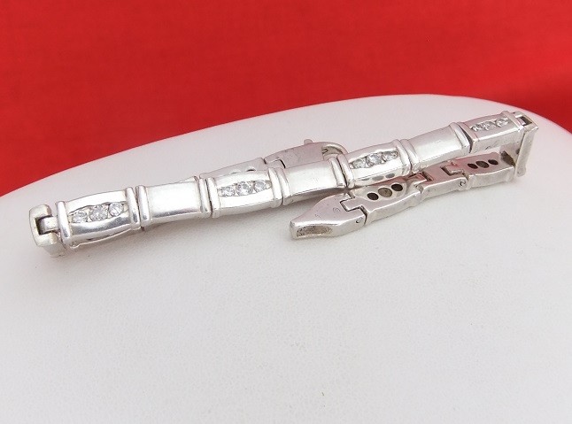 Vintage 925 Sterling Silver Cubic Zirconia Hinged Rectangular Link ...