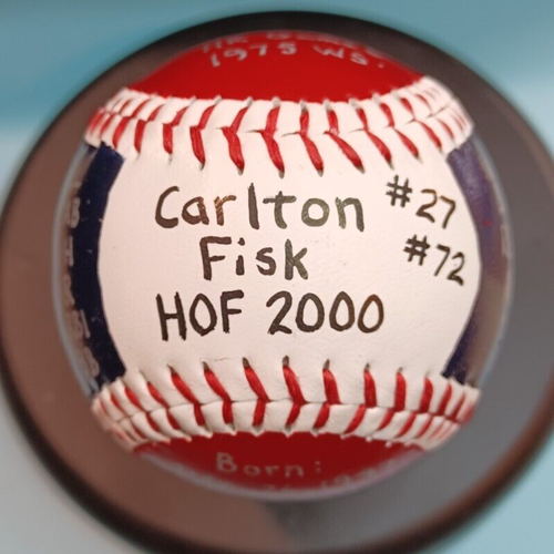 HAND PAINTED CARLTON FISK HOF 2000 STATISTICS BASEBALL BOSTON RED SOX ...