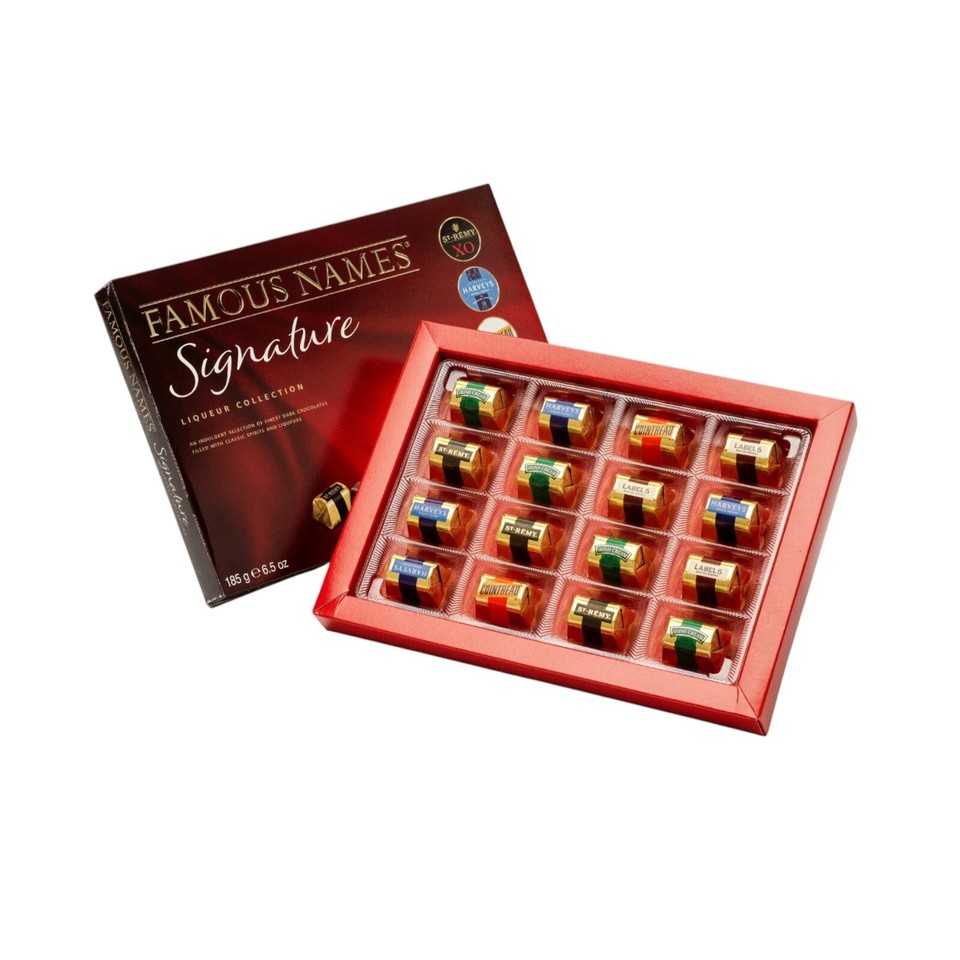 Famous Names Signature Liqueur Chocolates 185g Dark Chocolate Spirit ...