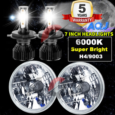 Pair 7" Inch Round LED Headlights Angel Eyes Hi/Lo BeamFor 1963-1978 ...