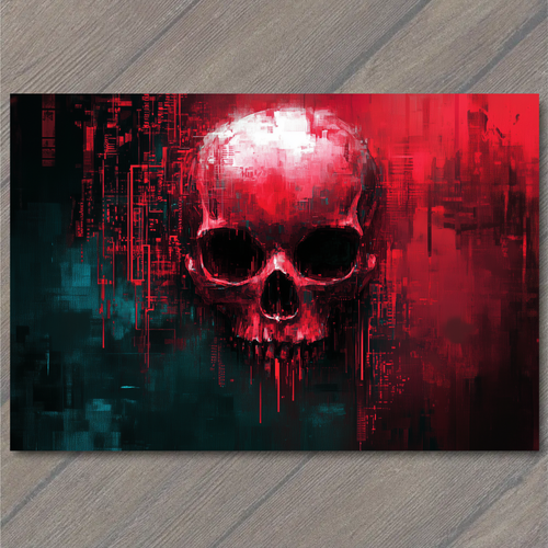 POSTCARD Red Skull Glitch Static Horror Cyberpunk Digital Skull Red ...