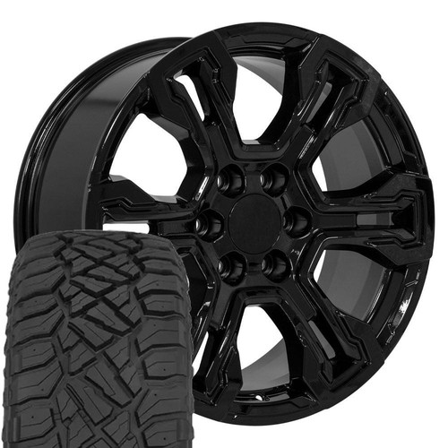 OE Wheels CV65 20x9 Gloss Black Rims & 275/55R20 R/T Tires Set 6X139.7 ...