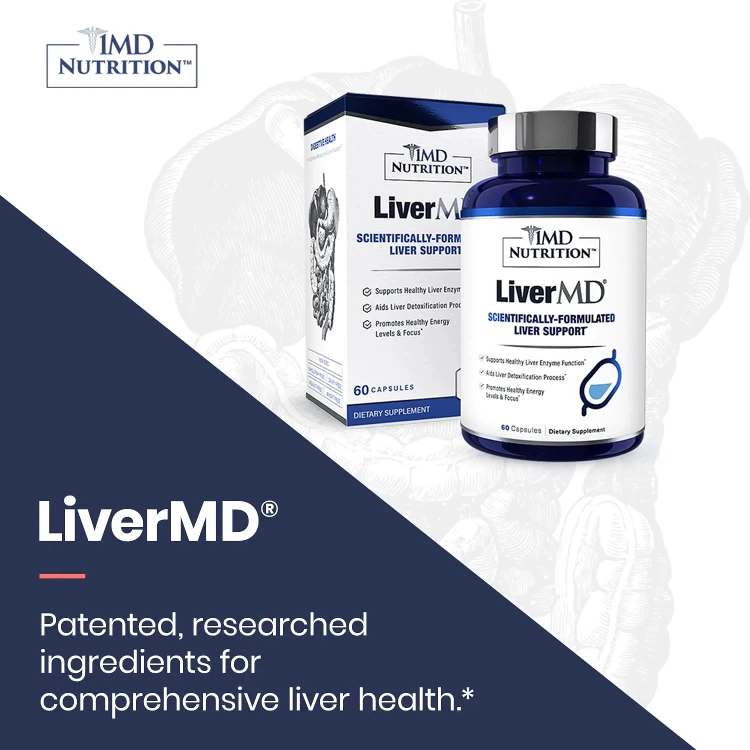 1MD Nutrition LiverMD support healthy liver, 60 Caps, Exp 01/2027 (Pack ...