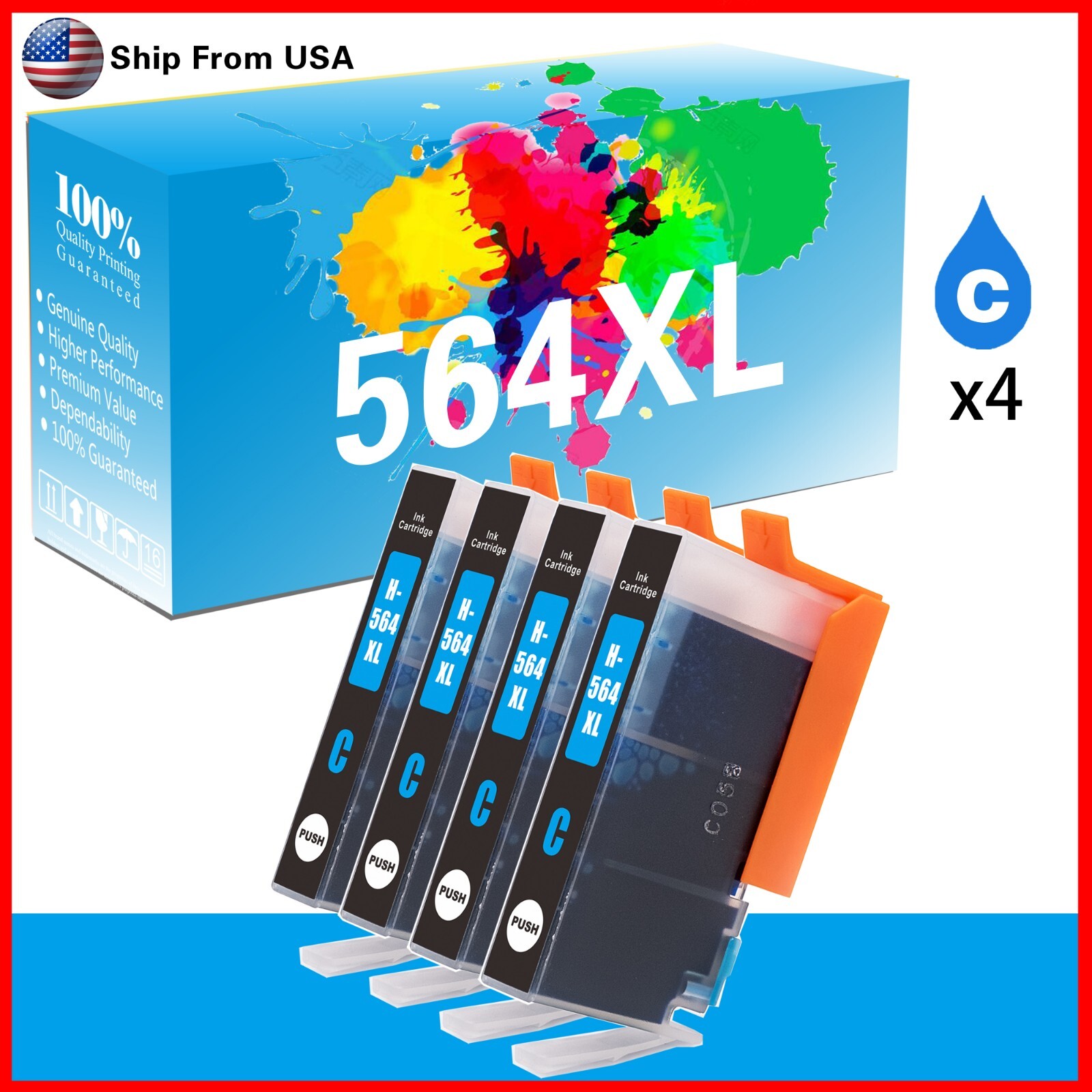 4-Pack 564XL Cyan Ink Cartridge 564 XL for DeskJet 3521 Printer | eBay