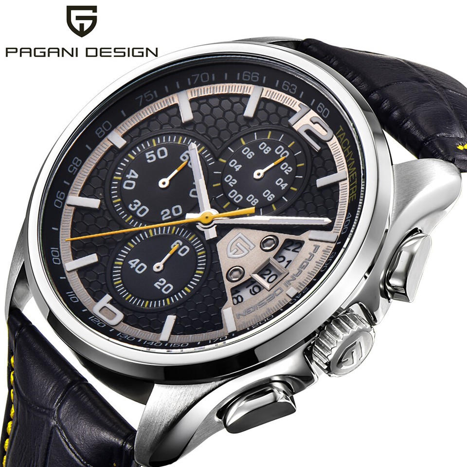 PAGANI DESIGN Genuine Leather Band Chronograph Men Quartz Date Wrist ...