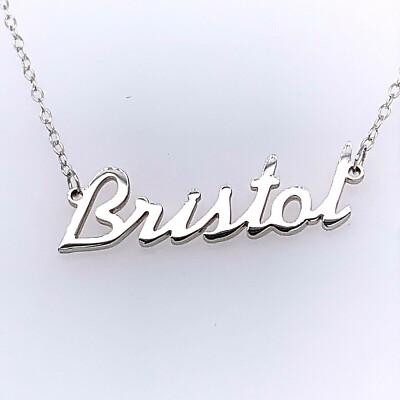 Bristol Name Plate Necklace Pendent Sterling Silver female Personalized ...