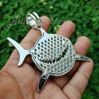 6ix9ine Iced Silver PT Shark Large Pendant & 18" Byzantine Choker Chain ...