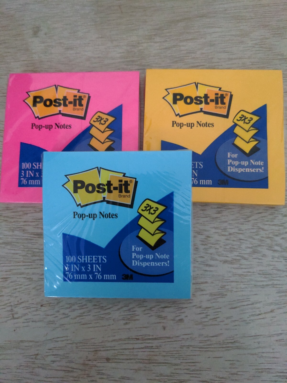 Post-It Note Pads 3x3 Assorted Bright Colors Pads (SET OF 3)100 sheets ...