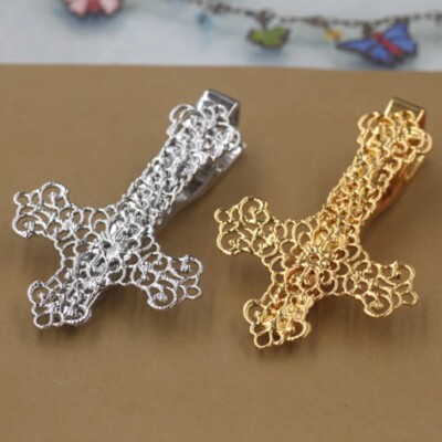 Silver or Gold Holy Cross Religious Catholic Tie Clip Holder Clasp Mens ...