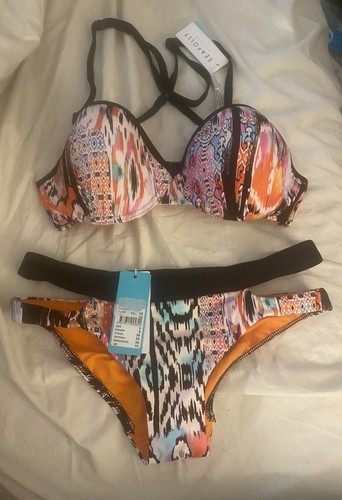 Seafolly Beach Gypsy Halter Nectarine Bikini Top & Bottom US 6 D Cup ...