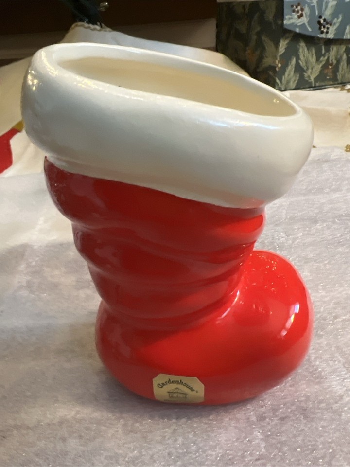 VTG Christmas Santa Boot Ceramic Pottery Planter Vase Decor Collectible ...