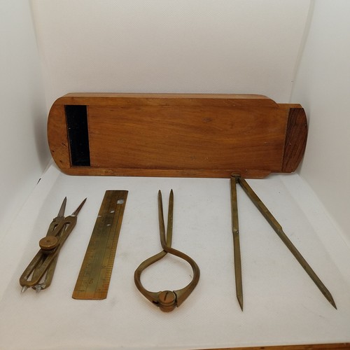 Vintage Drafting Set Tools Solid Brass w wood case 4 pieces ...