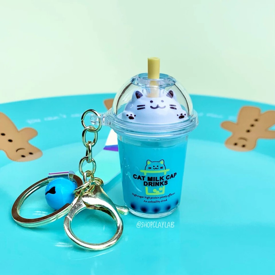Boba Milk Tea Keychain Cat Milk Cap Series (Moving Liquid and Boba) | eBay