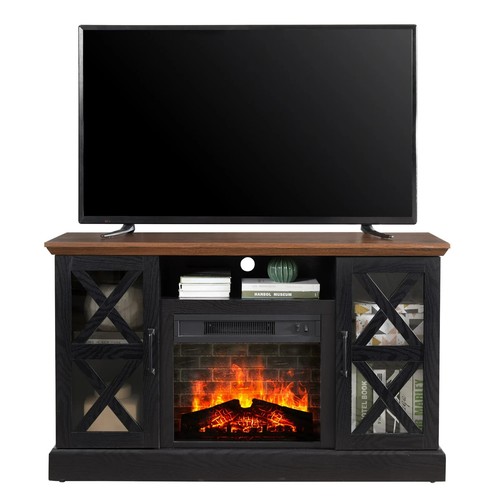 Farmhouse Fireplace TV Stand for TVs up to 55", Black/Walnut Finish | eBay