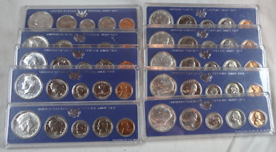 (10) 1966 SMS US Mint Sets Special Mint Sets 50 Coins Missing Outer Box ...