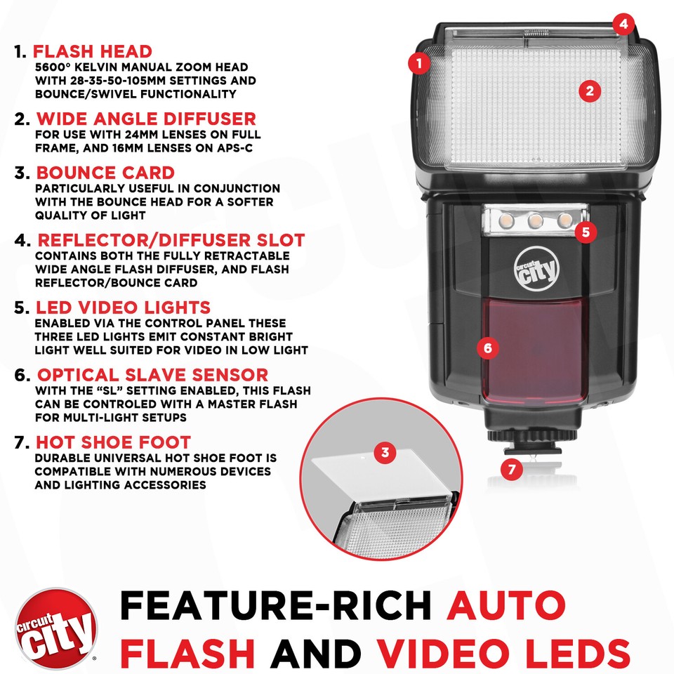 Auto Bounce Flash with LED Video Light for Nikon D3X D2H D1H D850 D810 ...