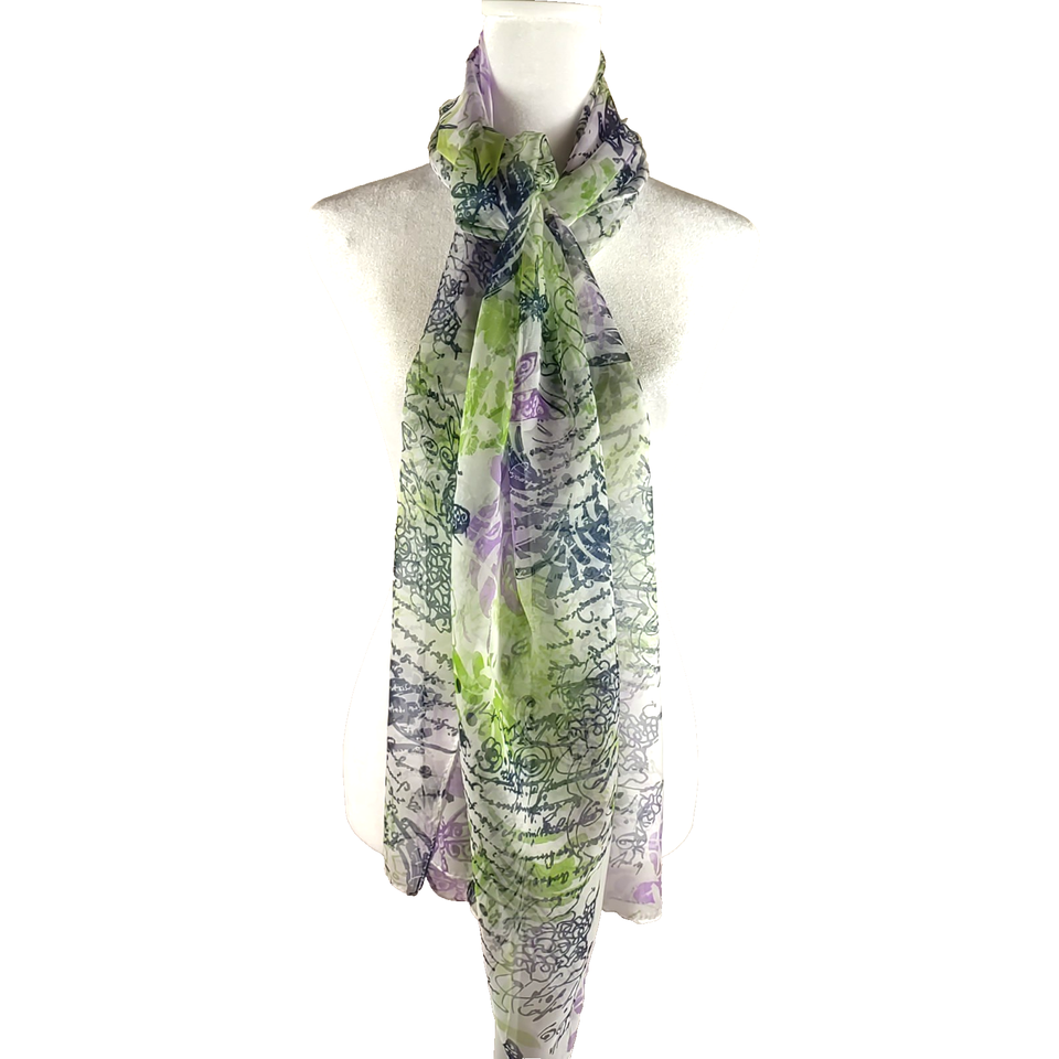 Art Scarf Library Green Black Purple Rectangle 68" X 18" Poetry Writing ...