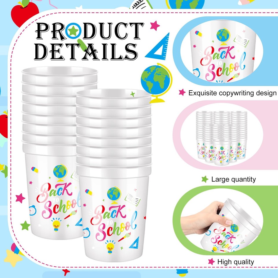 Dingion 50 Pcs 16 oz Back to School Reusable Plastic Cups Drinking Cups ...