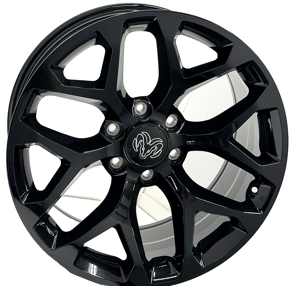 22" Gloss Black Snowflake 5668 OE SFO Replica Rims fits 2019 2026 RAM ...