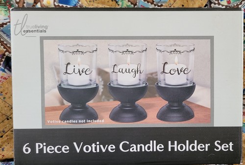True Living Essentials 6 Piece Votive Candle Holder Live Laugh Love Set ...
