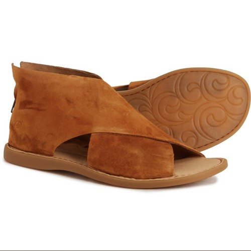 Born Womens Size 6 Iwa Brown Cognac Suede Zip Open Toe Sandals Shoes ...