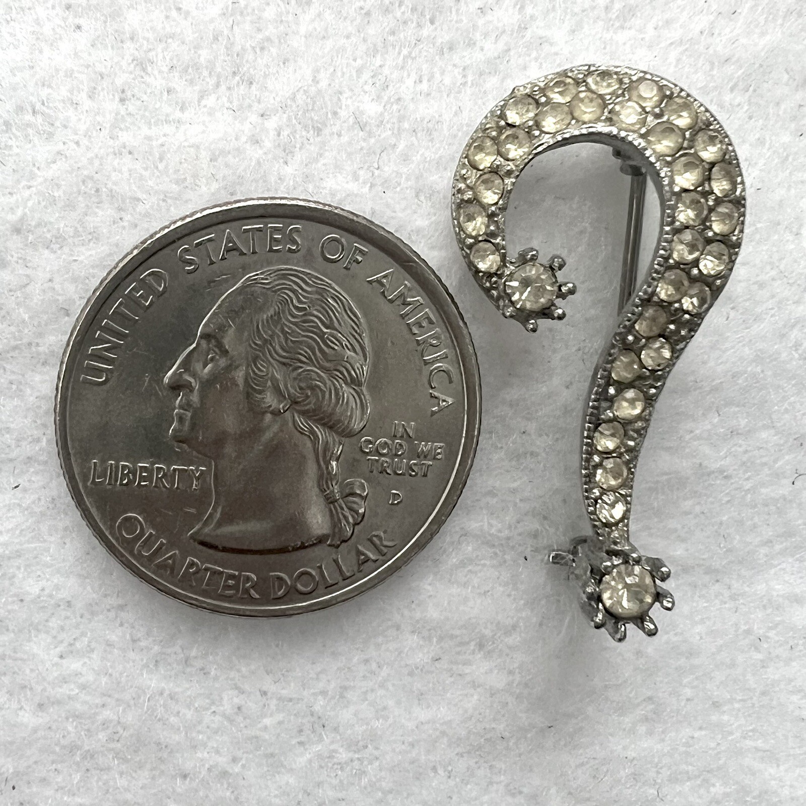 Vintage Question Mark Brooch Pin Silver Tone Clear Rh… - Gem