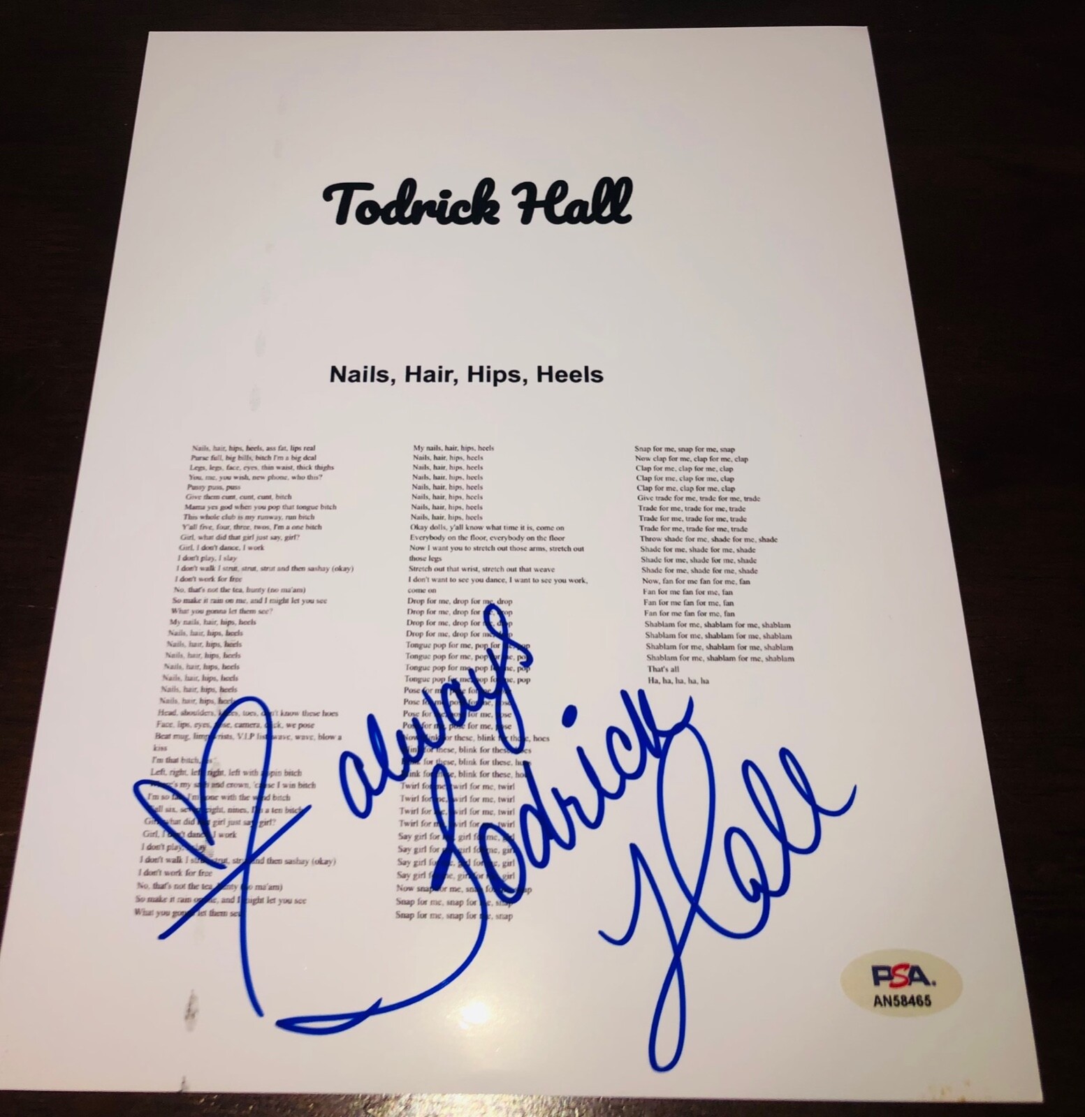 Todrick Hall Nails Hair Hips Nails Signed Autographed Lyric Sheet PSA ...