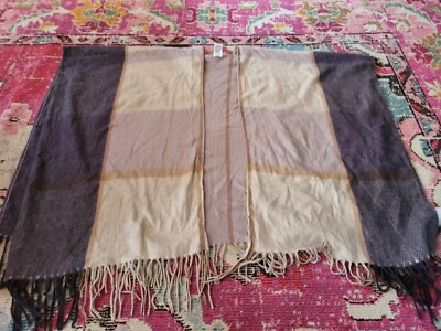 Woolrich womens 1 size fits most cape shawl fring tan gray plaid soft ...