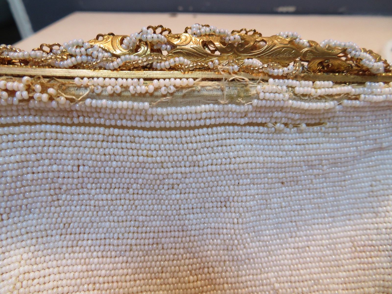 2 Vintage Bugle Beaded White Evening Bags - Gem