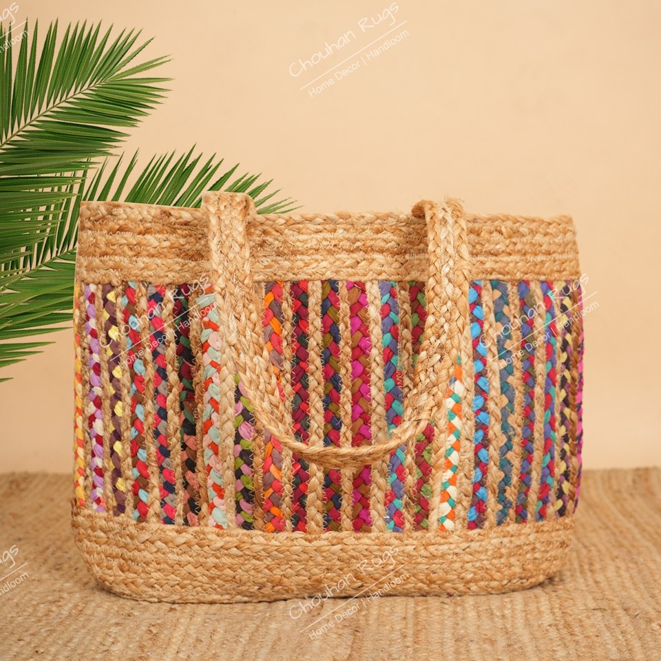 India Handwoven Jute Chindi Shoulder Bag Handwoven Multi Chindi Jute ...