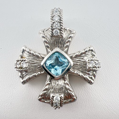 Judith Ripka Pendant Enhancer Maltese Cross Blue Topaz Sterling Silver ...